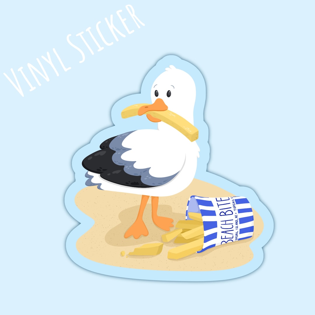 Seagull Stealing French Fries Vinyl Sticker by Earth Curious Art Co ...