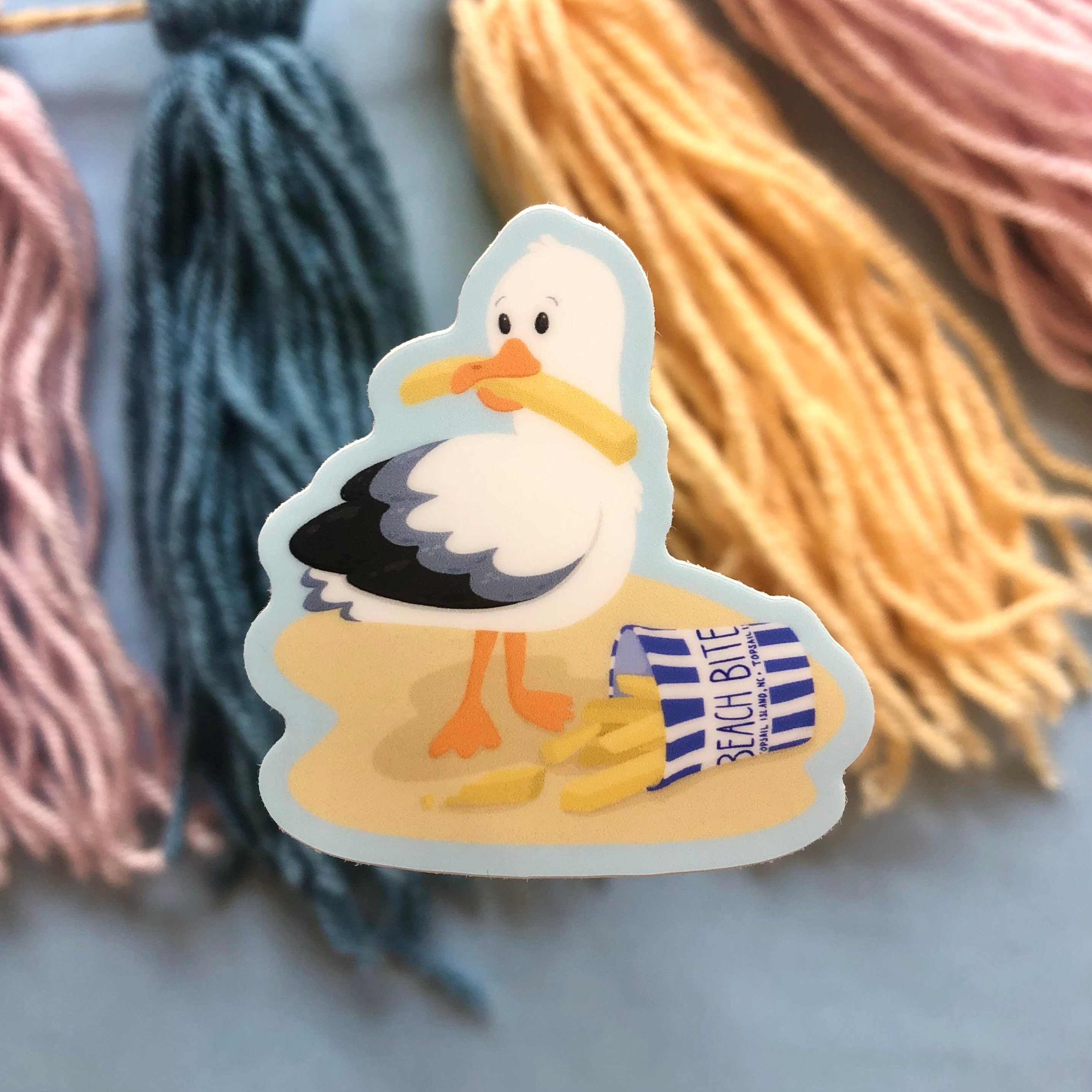 Seagull Stealing French Fries Vinyl Sticker by Earth Curious Art Co ...