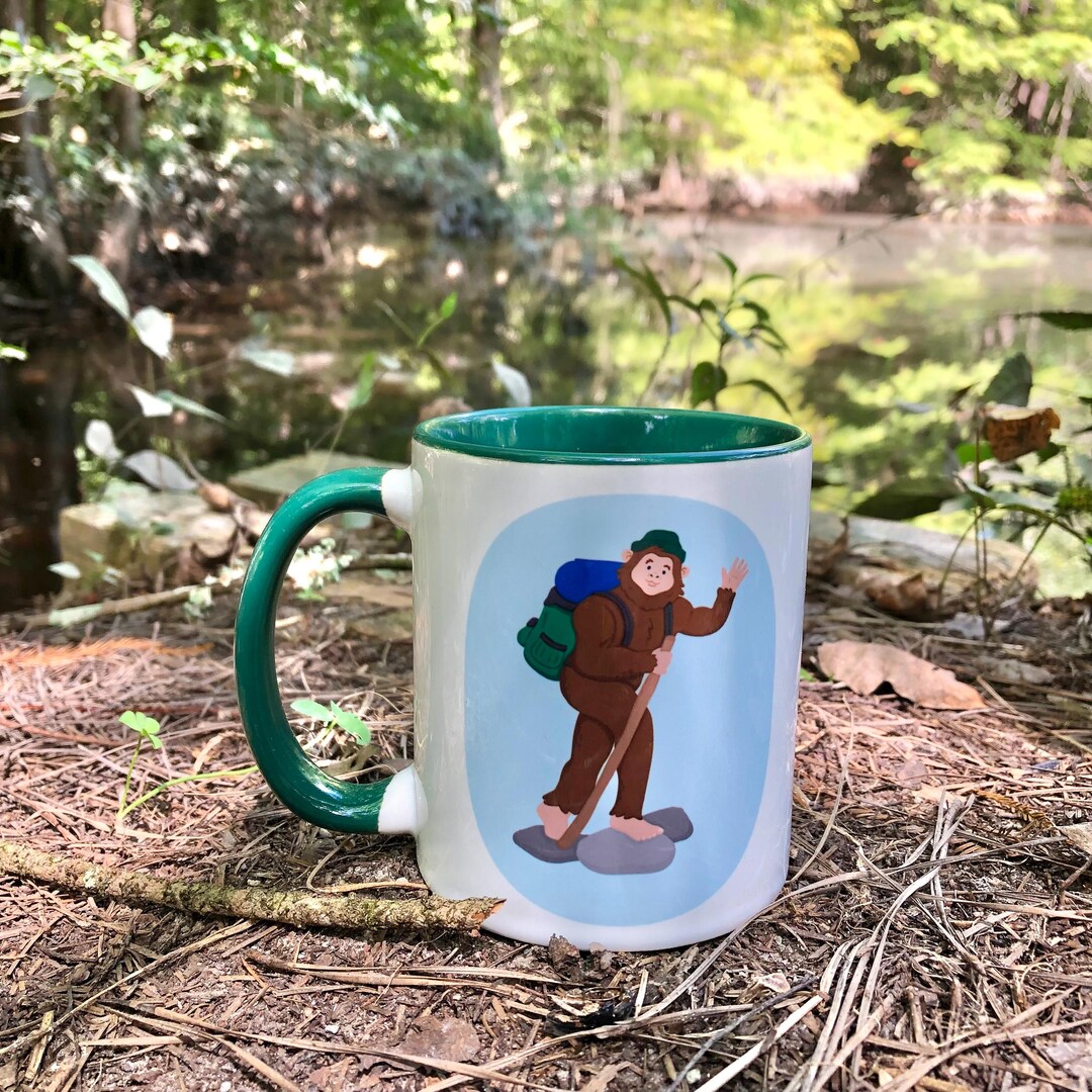 Friendly Hiking Bigfoot Mug With Color Handle & Inside by Earth Curious Art Co. | Backpacking ...