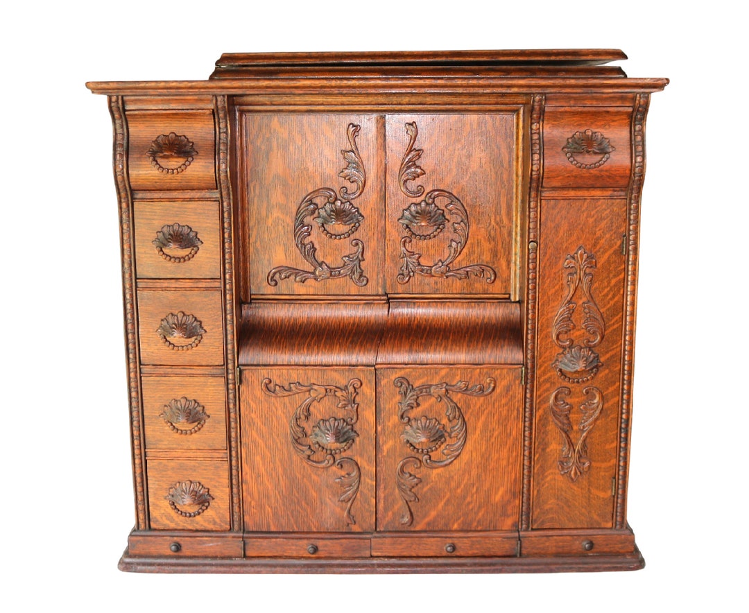 Antique Singer Tiger Oak Parlor / Sitting Room Treadle Sewing Machine ...