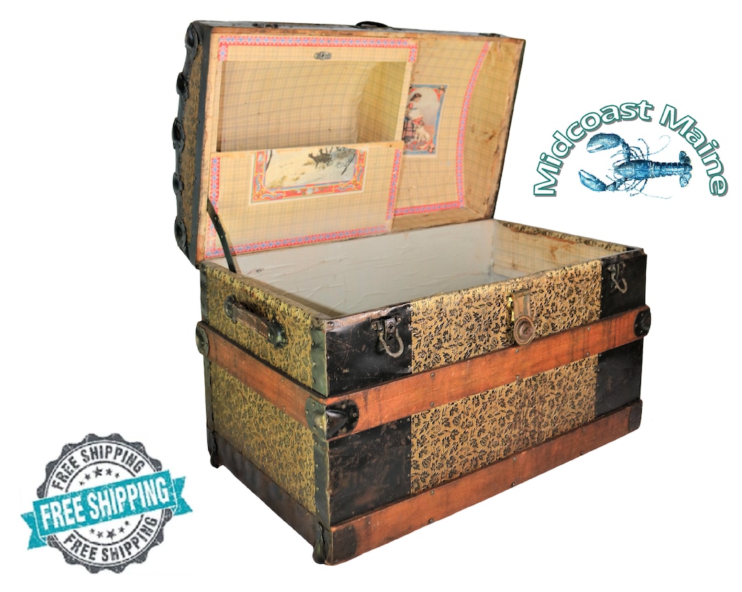 Antique Decorative Metal Covered Domed Steamer Trunk Fast Free Shipping ...