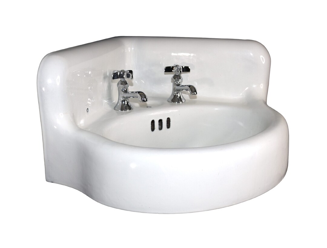 Antique Porcelain & Cast Iron standard Wall-hung Corner Sink 1920s ...