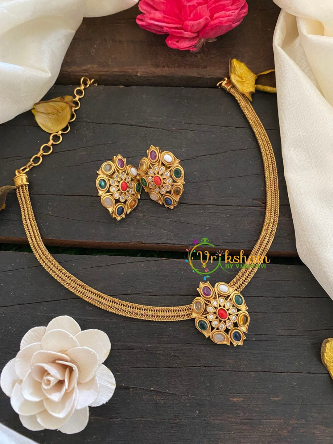 Traditional Addigai Choker Necklace-navaratnam Addigai-short Necklace ...
