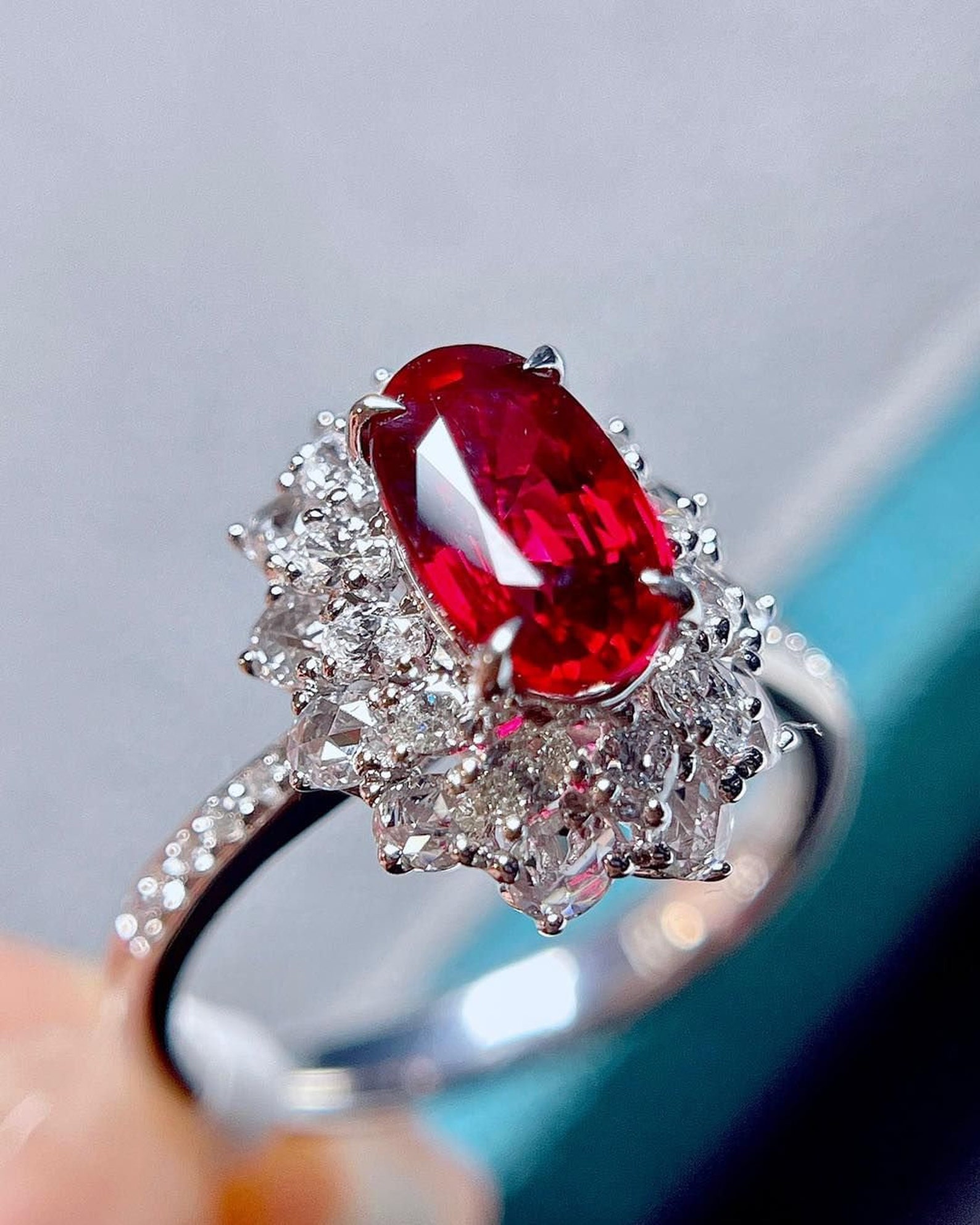 Oval Ruby Engagement Ring, 2.04ct Pigeon Blood Ruby Ring 18k White Gold ...