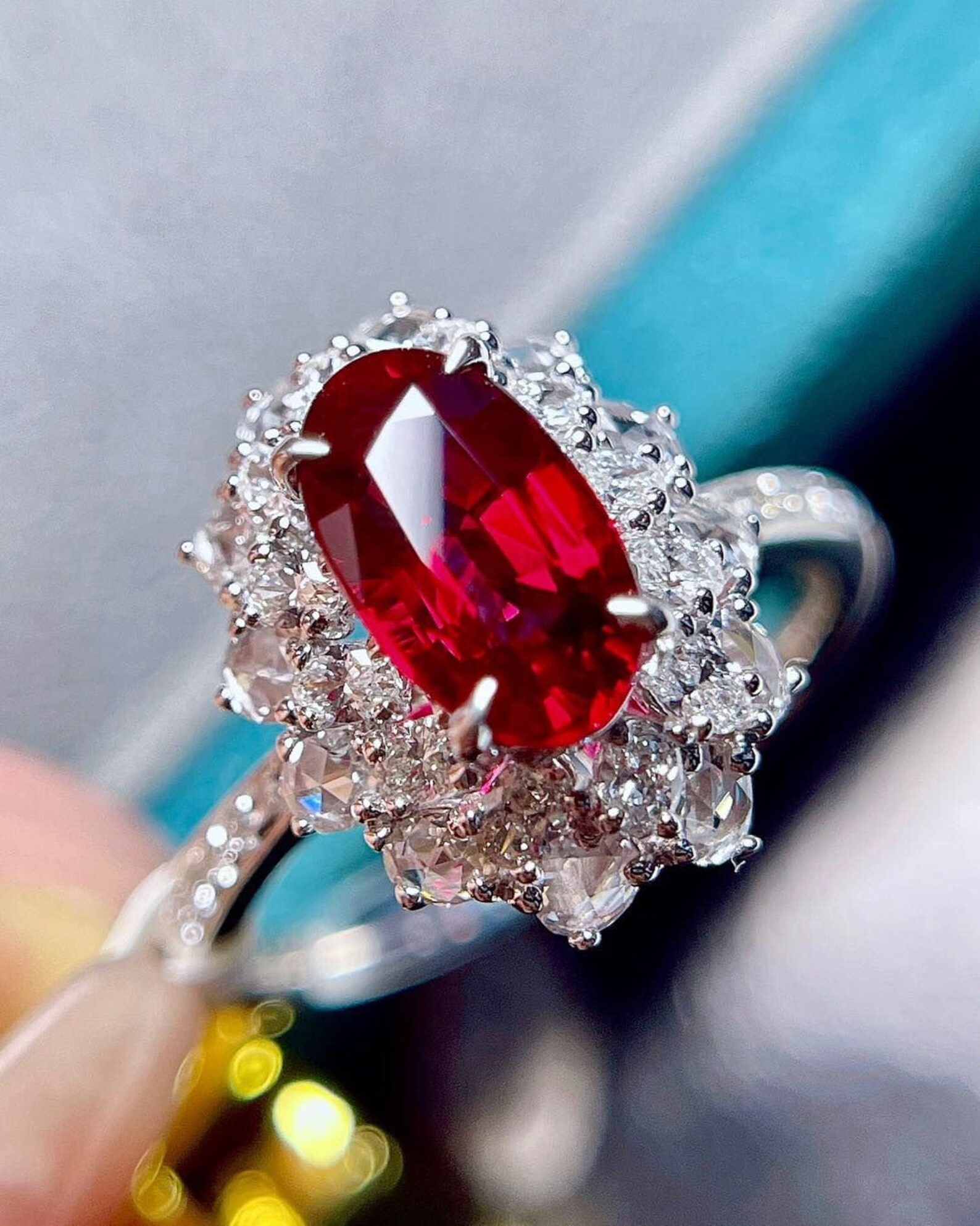 Oval Ruby Engagement Ring, 2.04ct Pigeon Blood Ruby Ring 18k White Gold ...