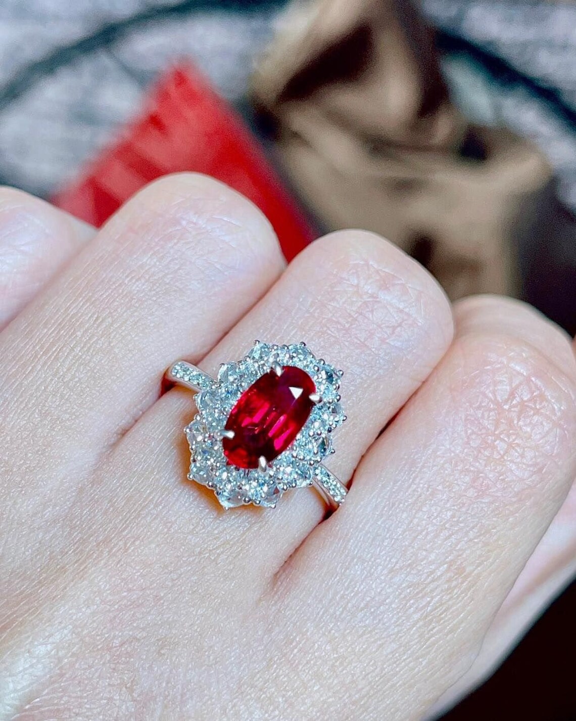 Oval Ruby Engagement Ring, 2.04ct Pigeon Blood Ruby Ring 18k White Gold ...