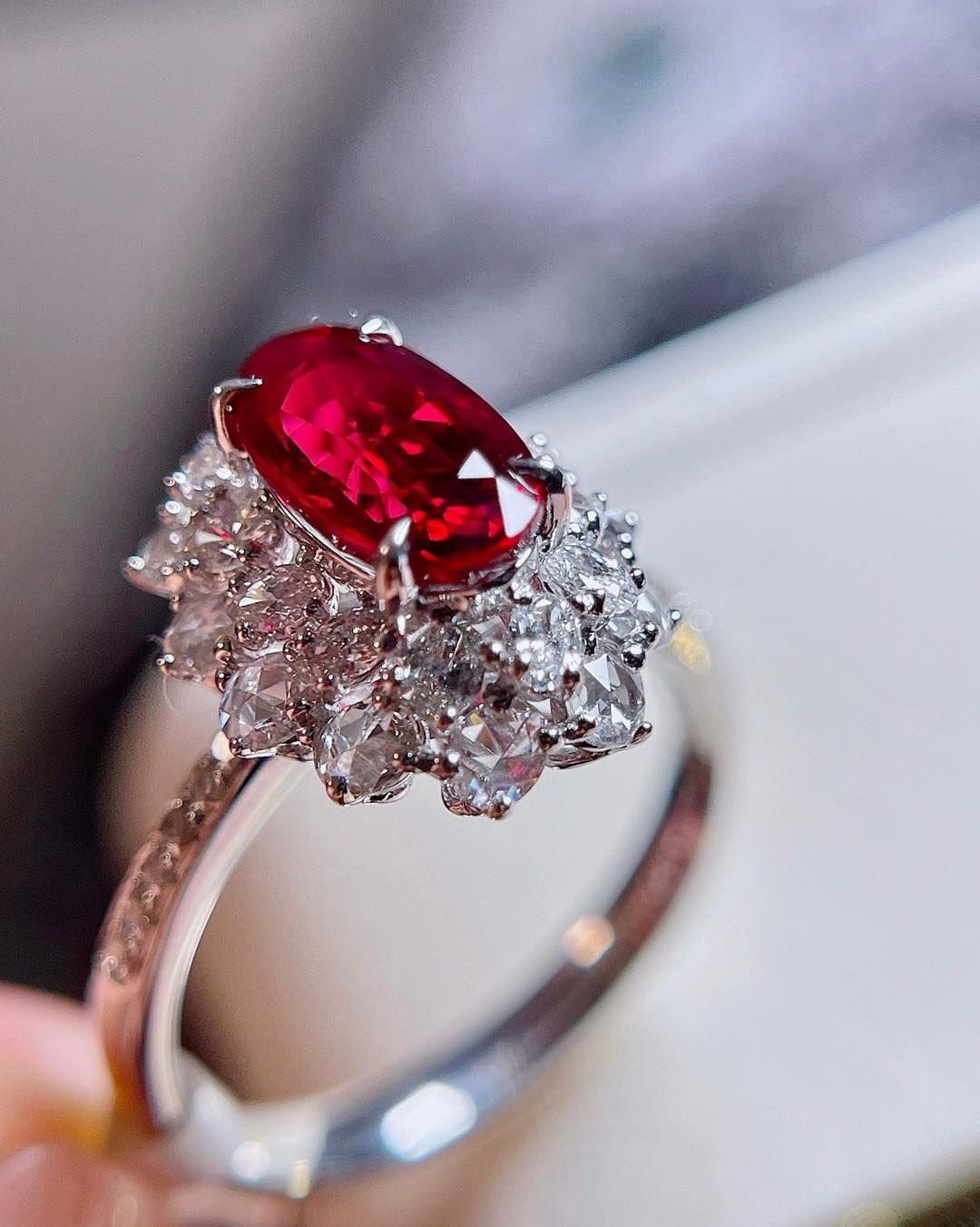 Oval Ruby Engagement Ring, 2.04ct Pigeon Blood Ruby Ring 18k White Gold ...