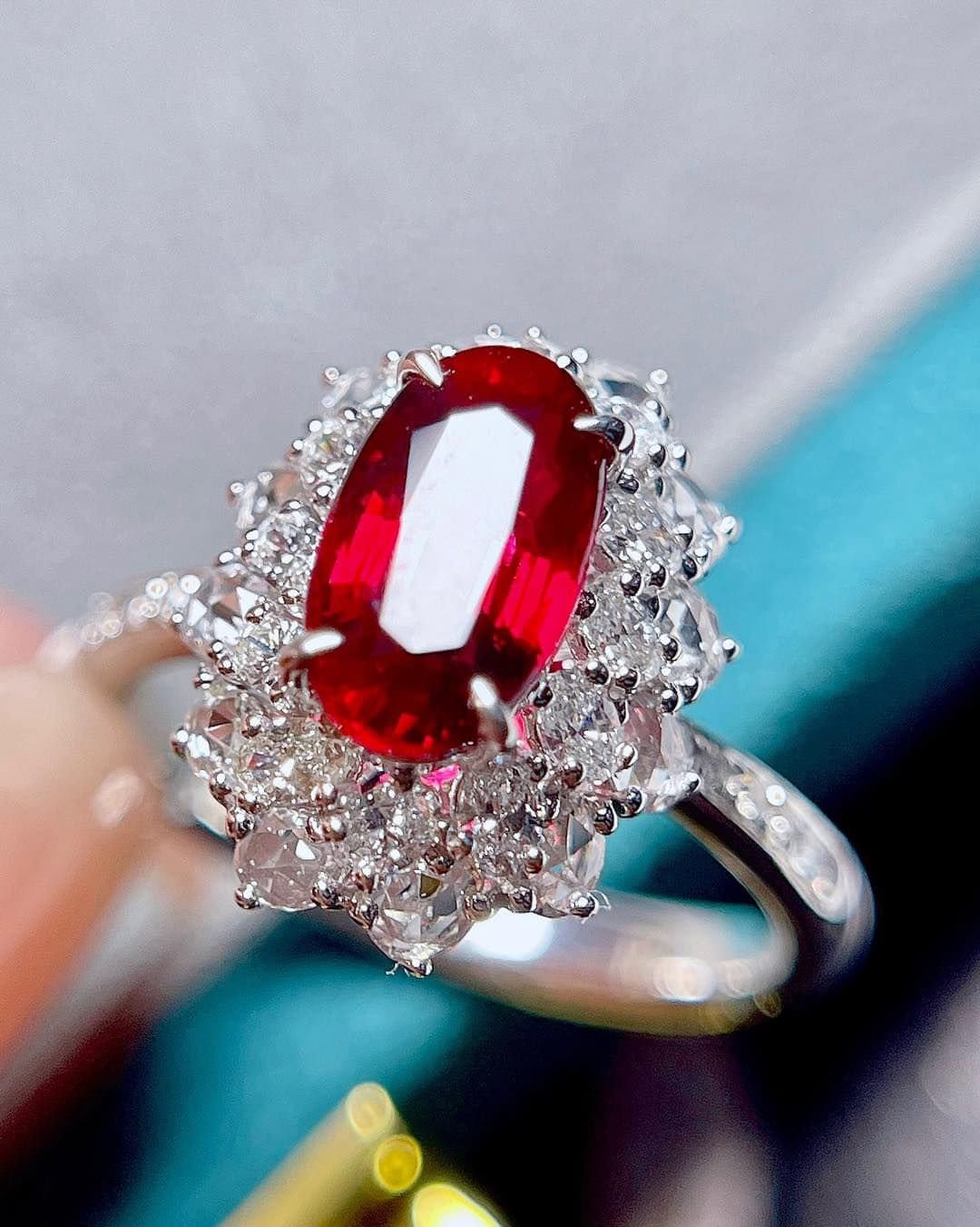 Oval Ruby Engagement Ring, 2.04ct Pigeon Blood Ruby Ring 18k White Gold ...