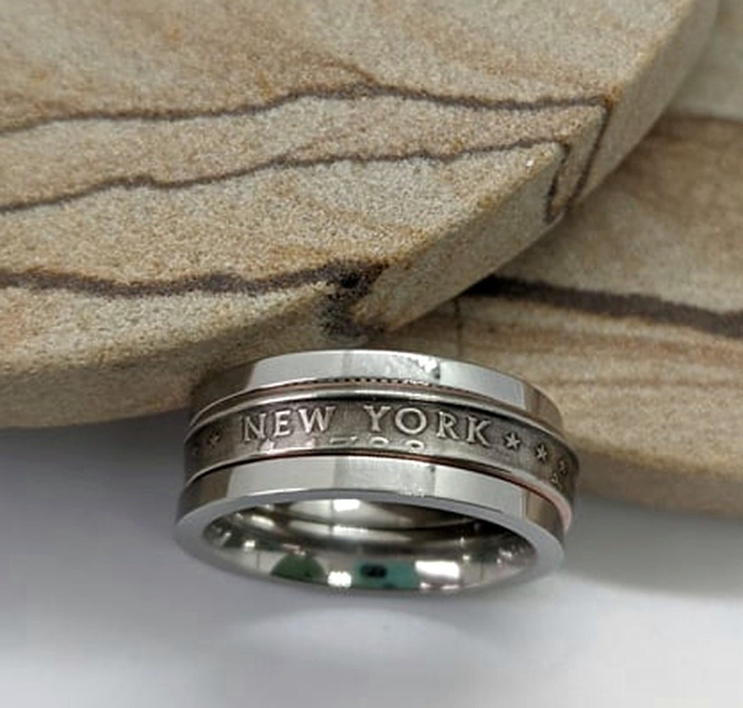 Stainless Steel Core Spinner Coin Ring Featuring New York Statehood ...