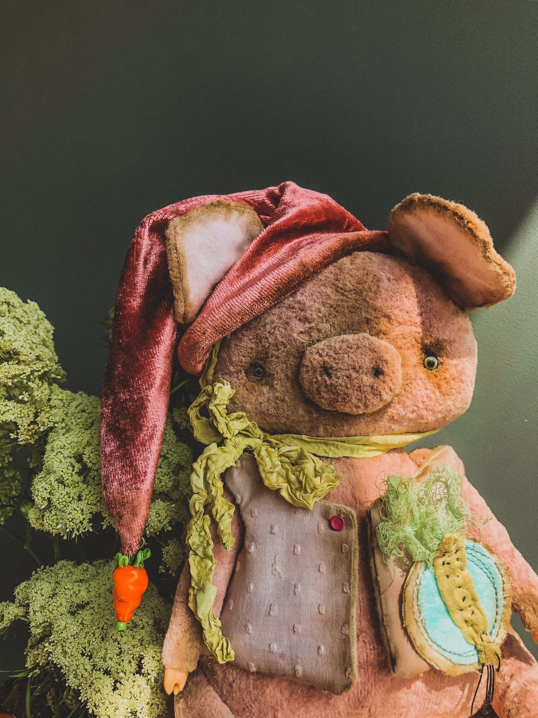 collectible pig pig doll plush artist piglet Ooak pig toy interior ...