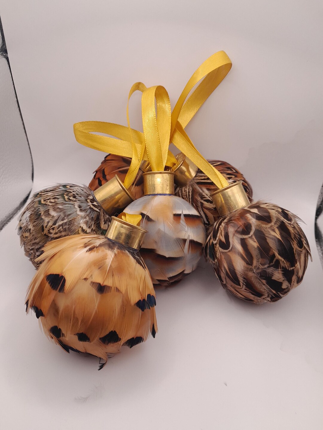 Pack of Four Medium Game Feather Baubles, Pheasant Feather Baubles ...