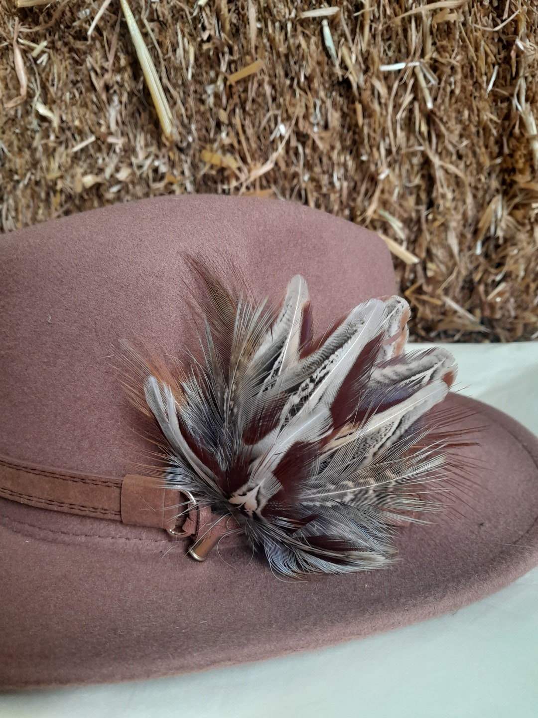 Game Feather and Small Rifle Shell Pin, Pheasant Feather Brooch ...