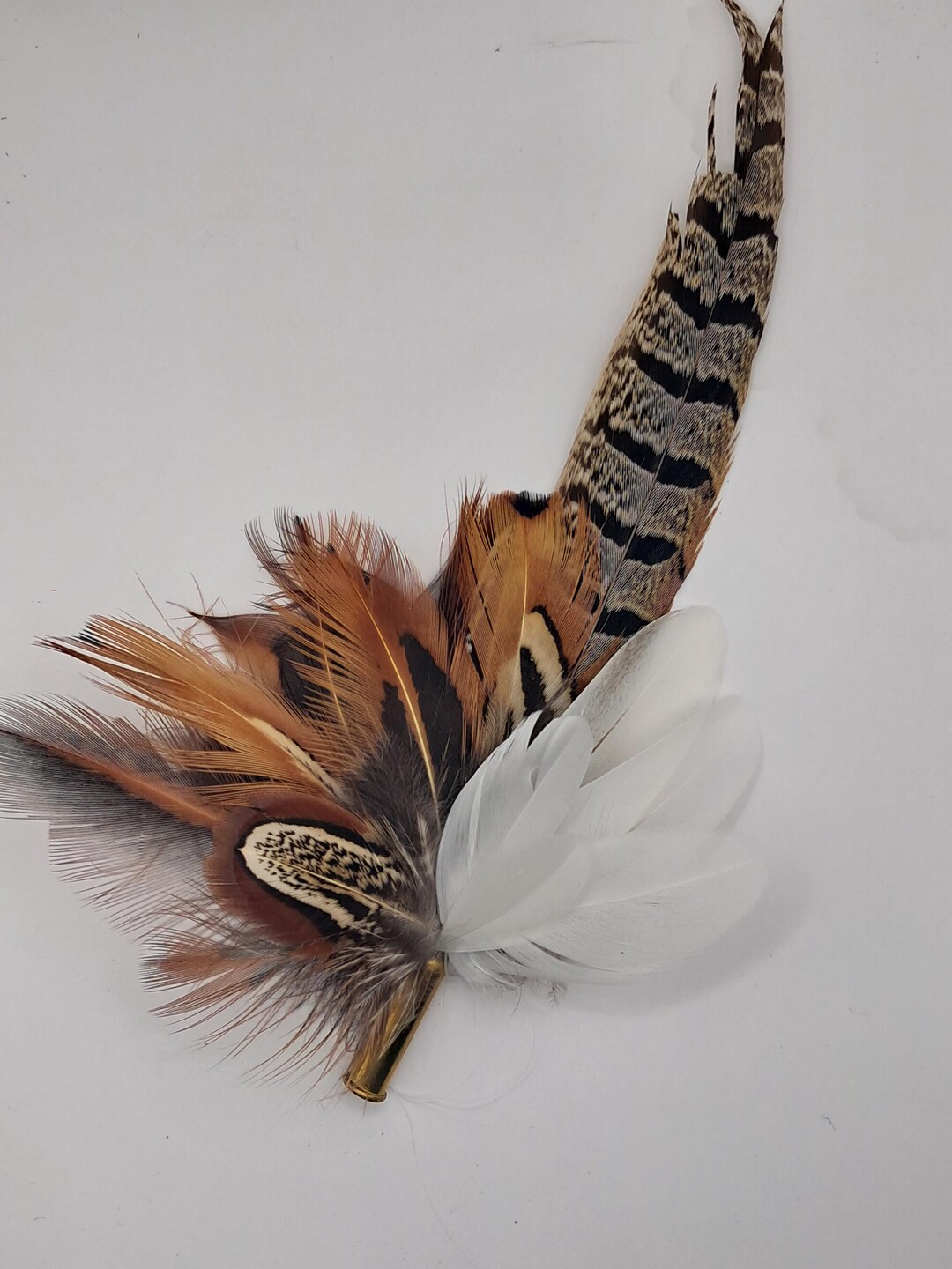 Game Feather and Small Rifle Shell Pin, Pheasant Feather Brooch ...