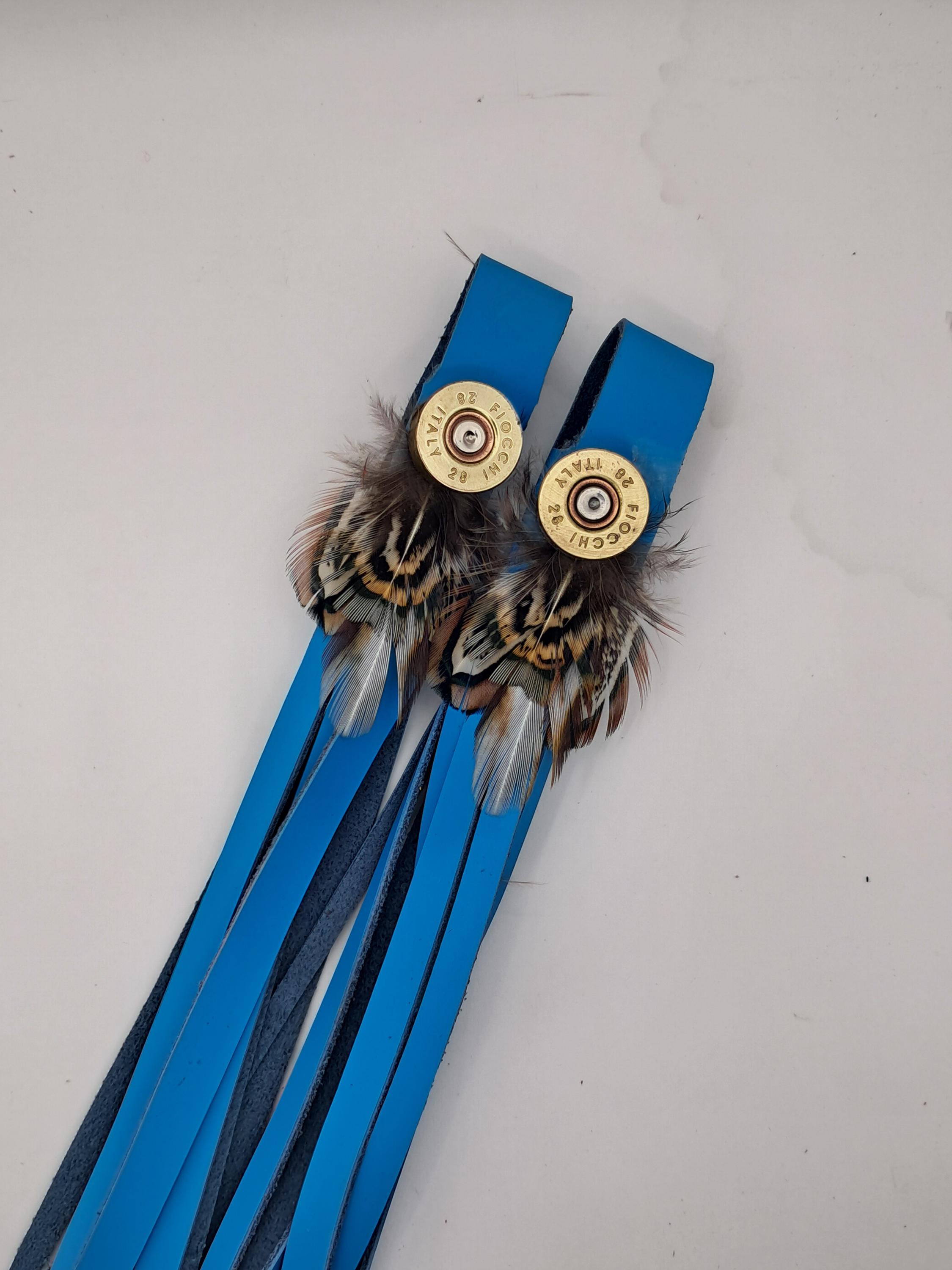 Matt Blue Leather, Cartridge and Feather Boot Tassels - Etsy