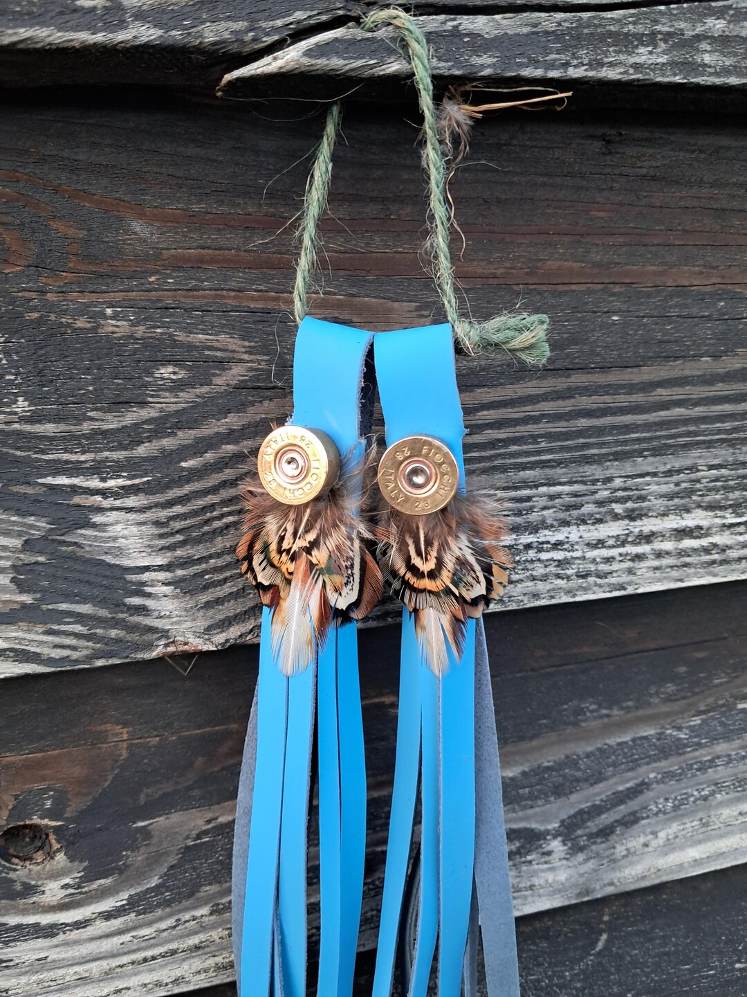 Matt Blue Leather, Cartridge and Feather Boot Tassels - Etsy