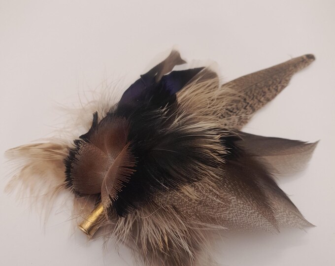 Game Feather and Small Rifle Shell Pin, Pheasant Feather Brooch ...