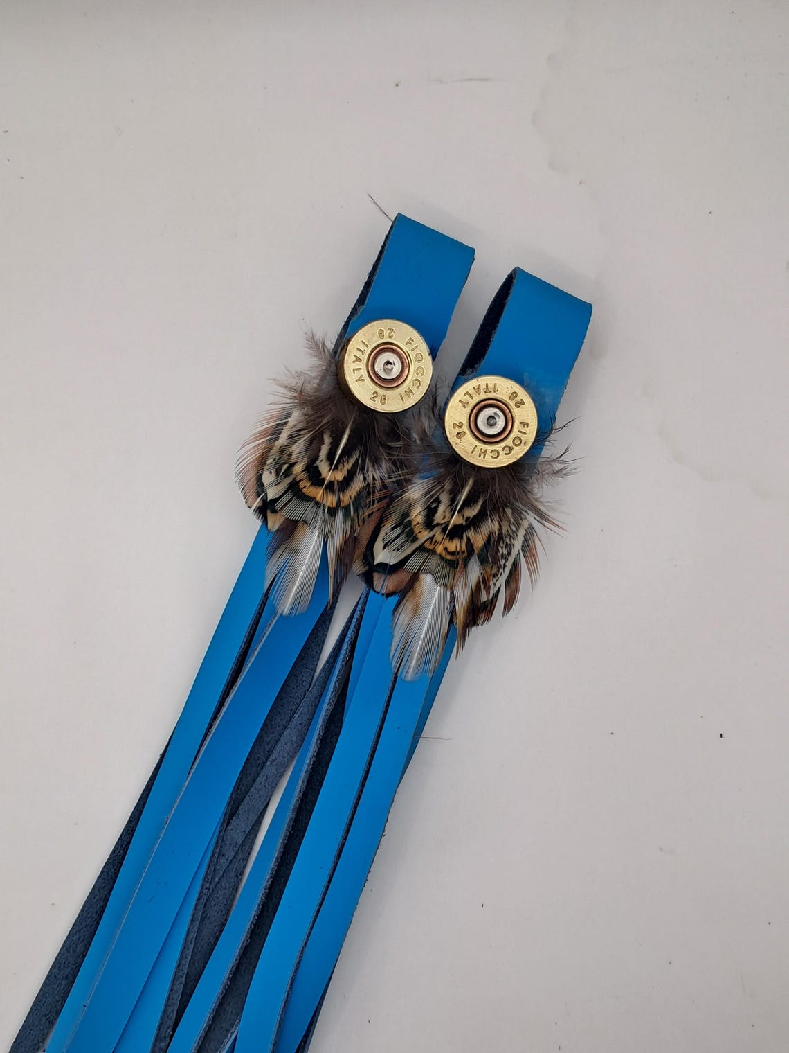Matt Blue Leather, Cartridge and Feather Boot Tassels - Etsy