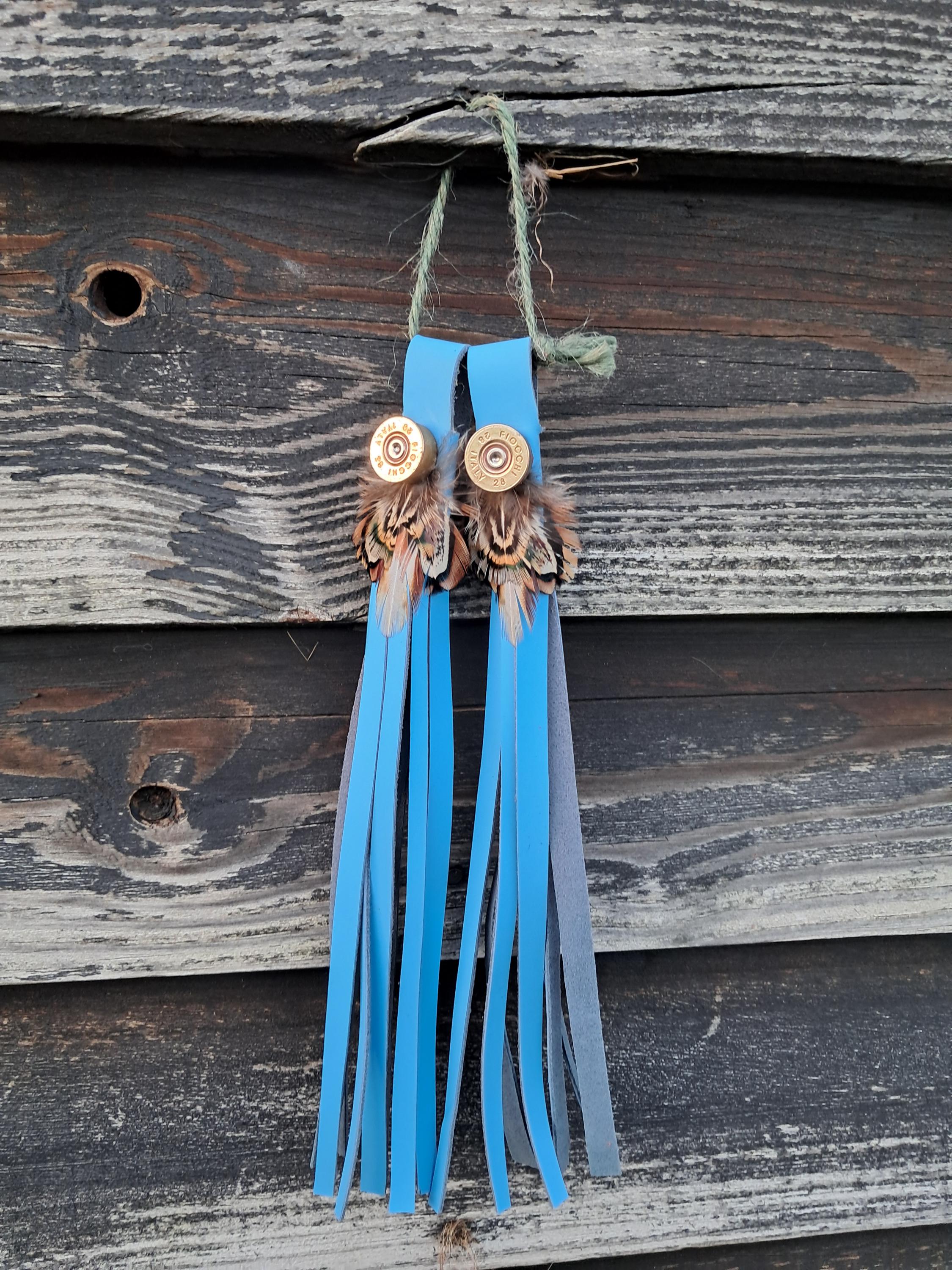 Matt Blue Leather, Cartridge and Feather Boot Tassels - Etsy