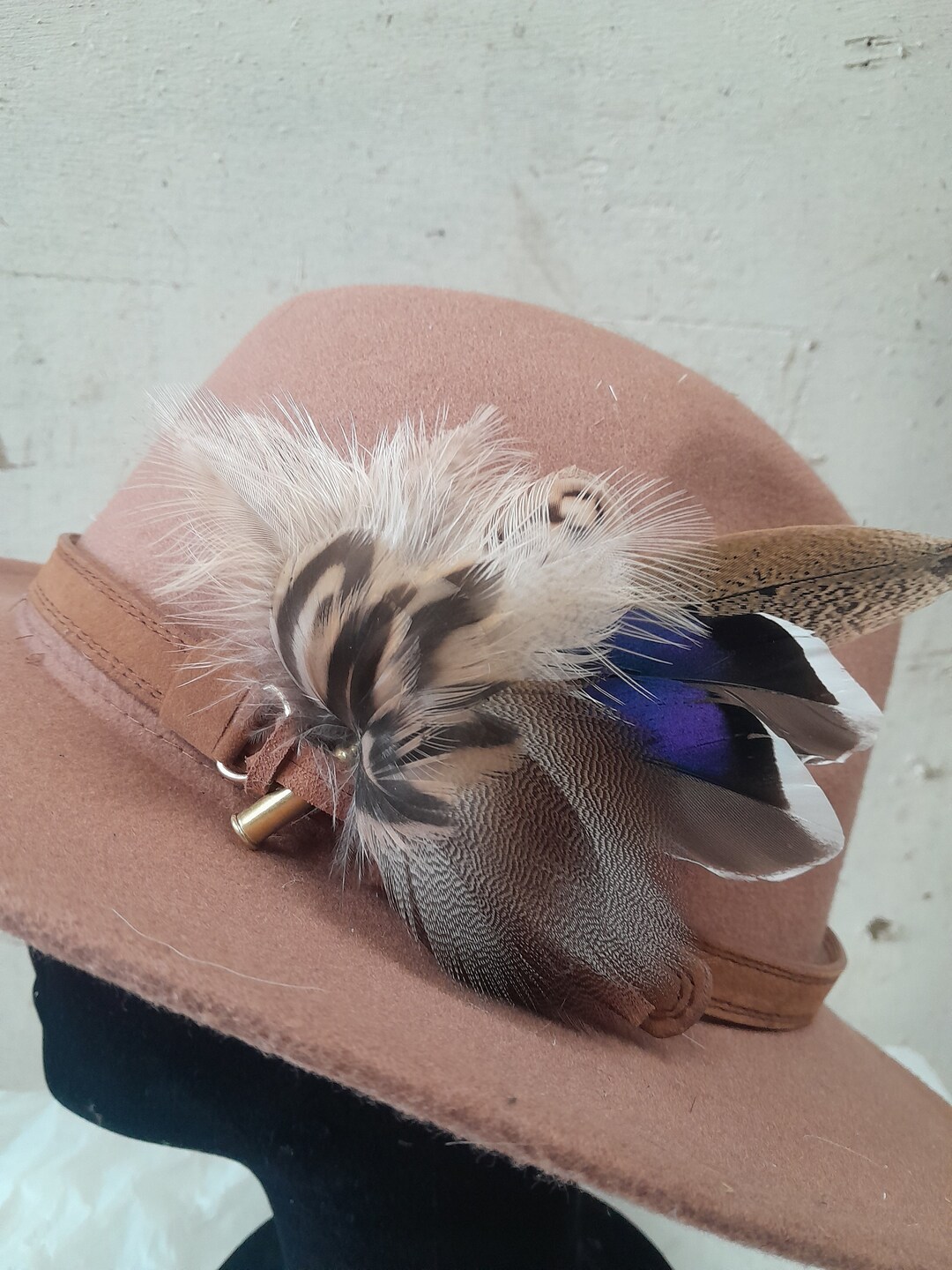 Game Feather and Small Rifle Shell Pin, Pheasant Feather Brooch ...