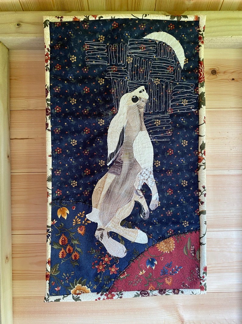 Lunar Hare Textile Collage Wall Art FREE SHIPPING - Etsy