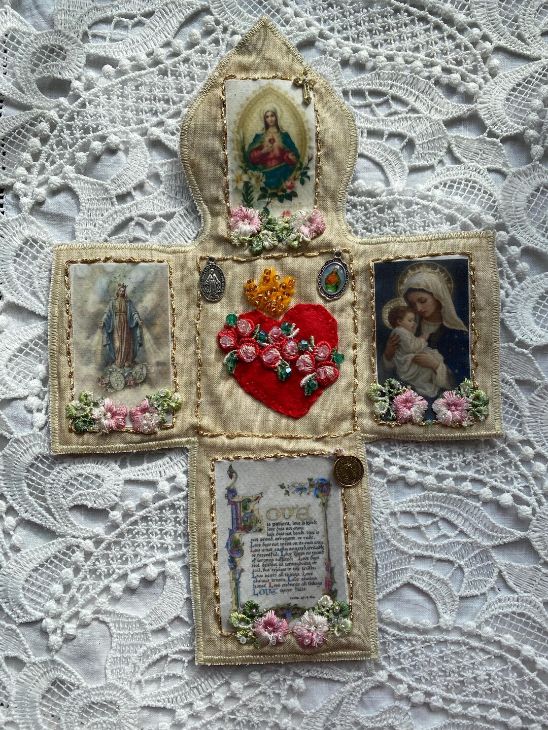 Pocket Shrine Virgin Mary Handmade Stitched and Beaded FREE SHIPPING - Etsy