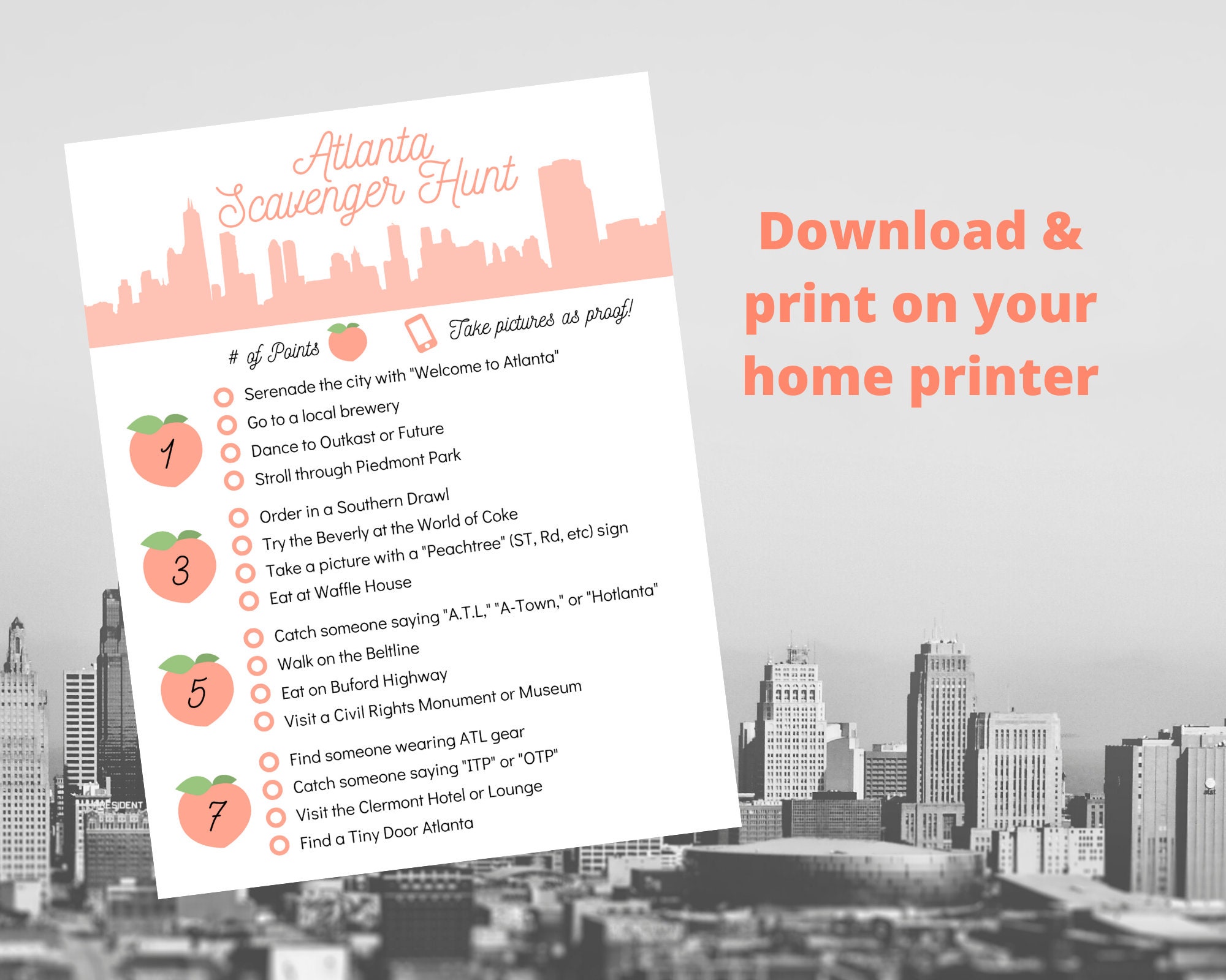 Atlanta Georgia Scavenger Hunt Game Printable, Birthday - Etsy
