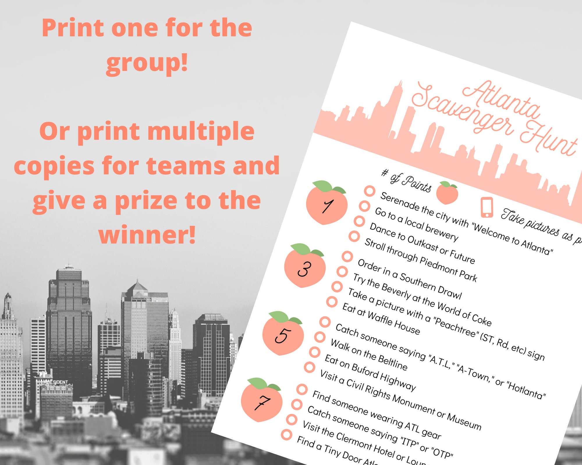 Atlanta Georgia Scavenger Hunt Game Printable, Birthday - Etsy