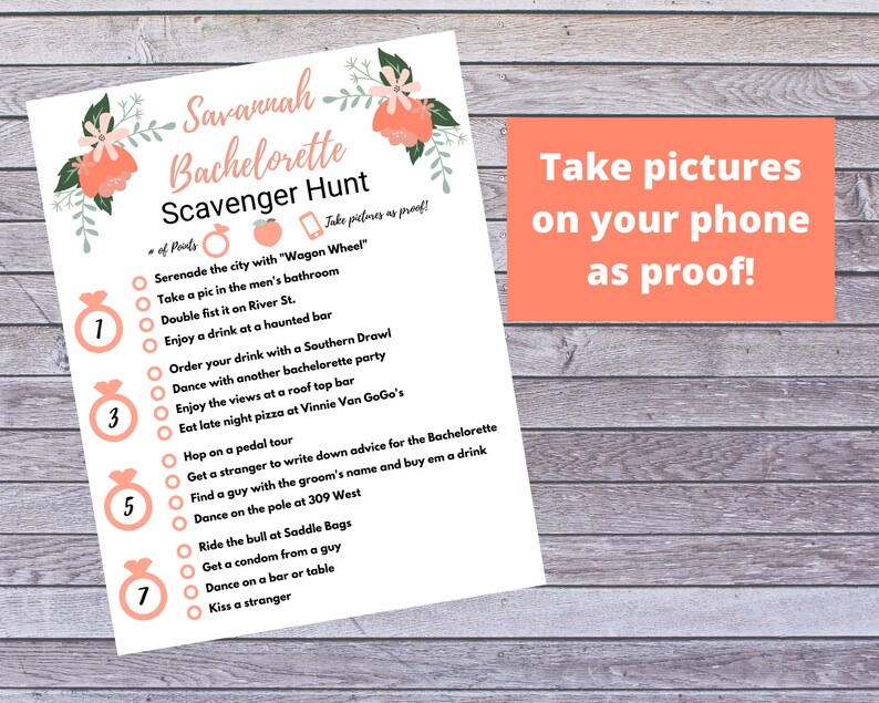Savannah Georgia Bachelorette Scavenger Hunt Game | Digital Printable ...