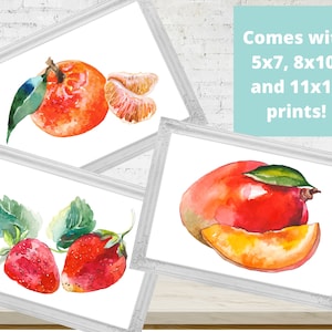 Watercolor Fruit Art Prints | Includes 12 Prints for the Price | 5x7 ...