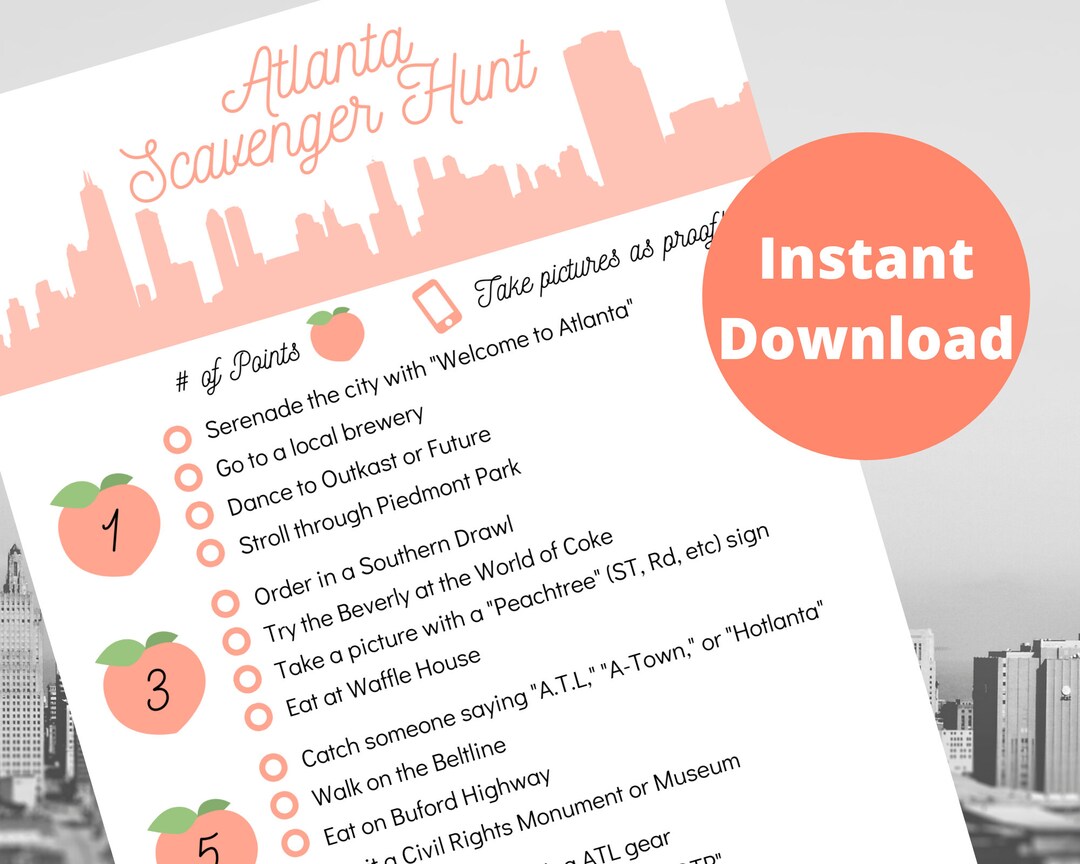 Atlanta Georgia Scavenger Hunt Game Printable, Birthday - Etsy