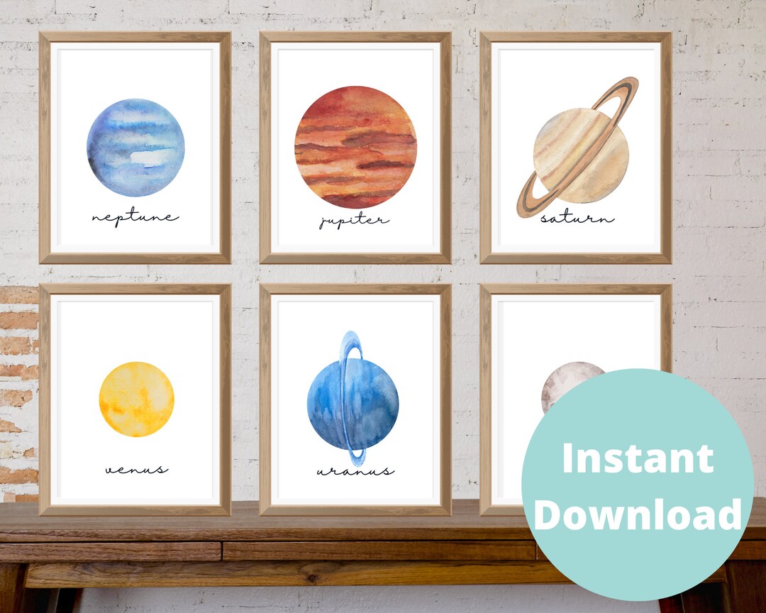 Watercolor Solar System Space Art Prints | Includes 10 Prints | Planets ...
