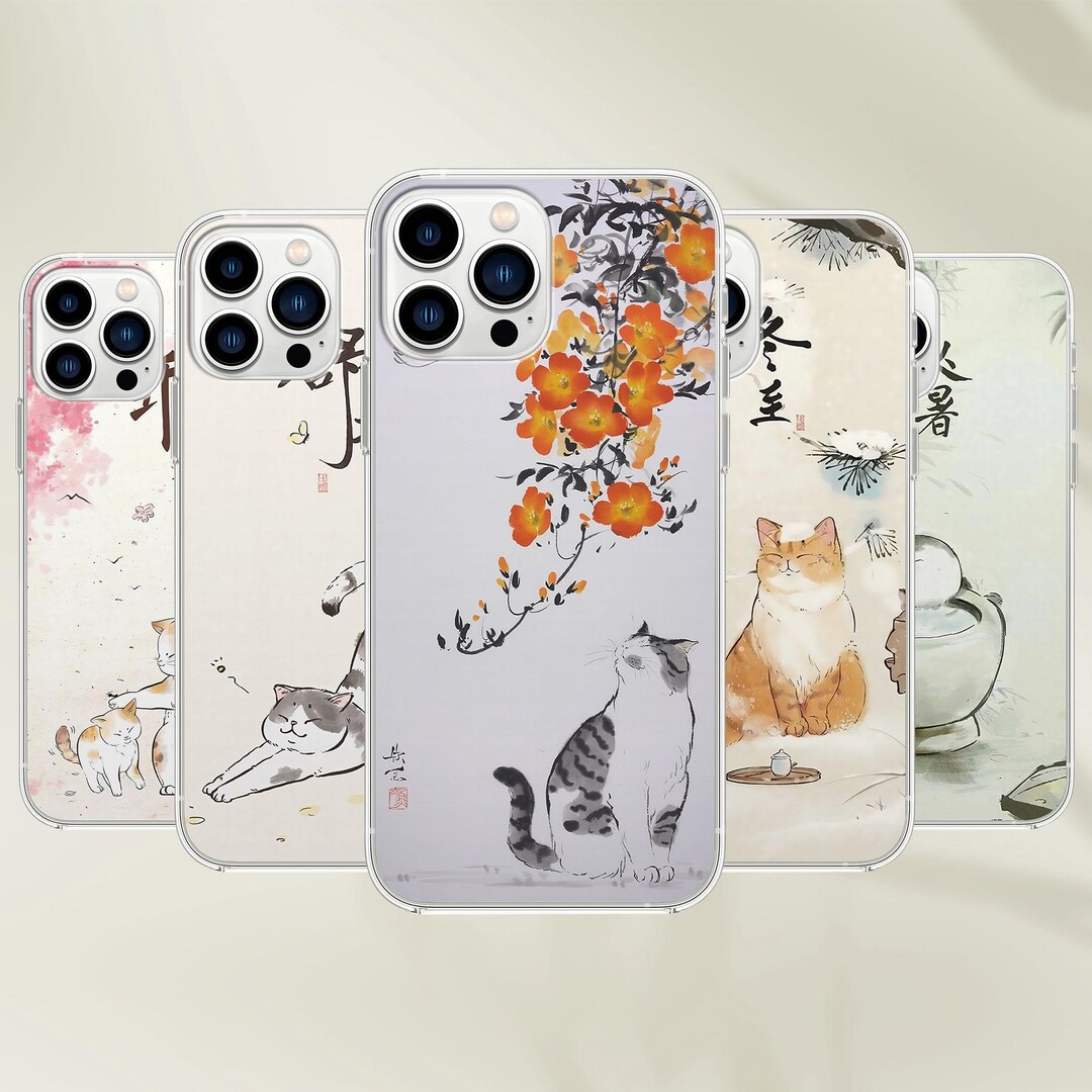 Japanese Cat Phone Case - Kitty Aesthetic Art Cover for iPhone 16 Pro ...