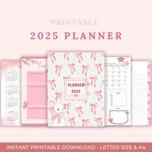 Printable 2025 Planner - Cute Pink Bow Theme With Habits, Notes ...