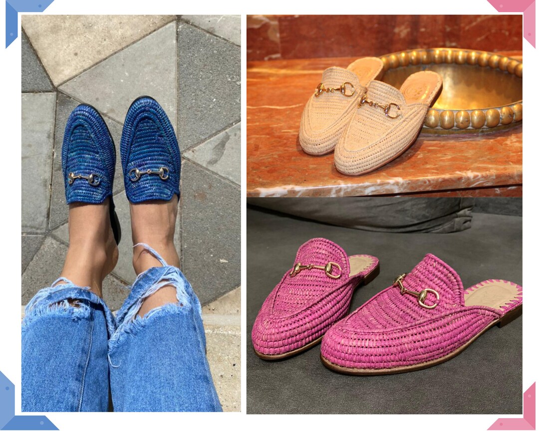 Raffia Shoes, Natural Summer Mules Handmade Moroccan Babouch, Raffia ...