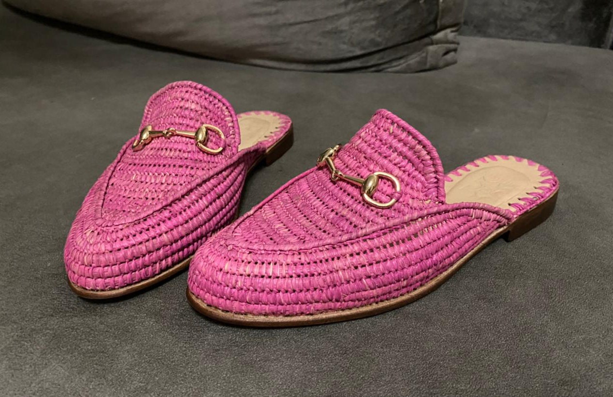Raffia Shoes, Handmade Natural Summer Mules Moroccan Babouch, Raffia ...