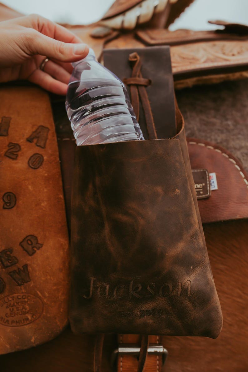 Custom Leather Saddle Drink Holder – Personalized With Brand, Name or ...