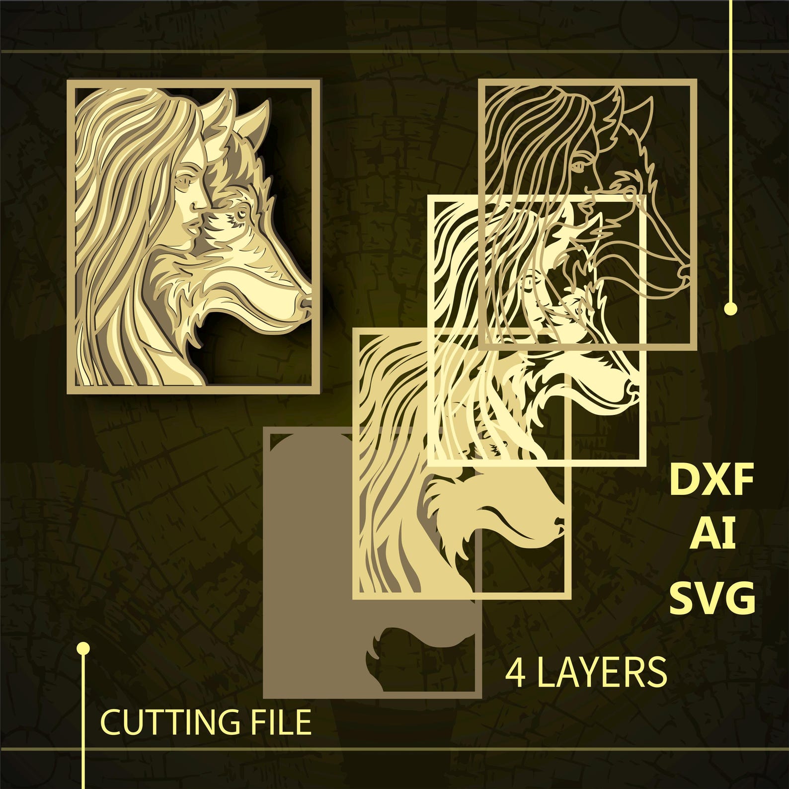 Bundle Wolf Multilayer SVG. CNC. Cricut. Paper Cutting. Laser Cut File ...