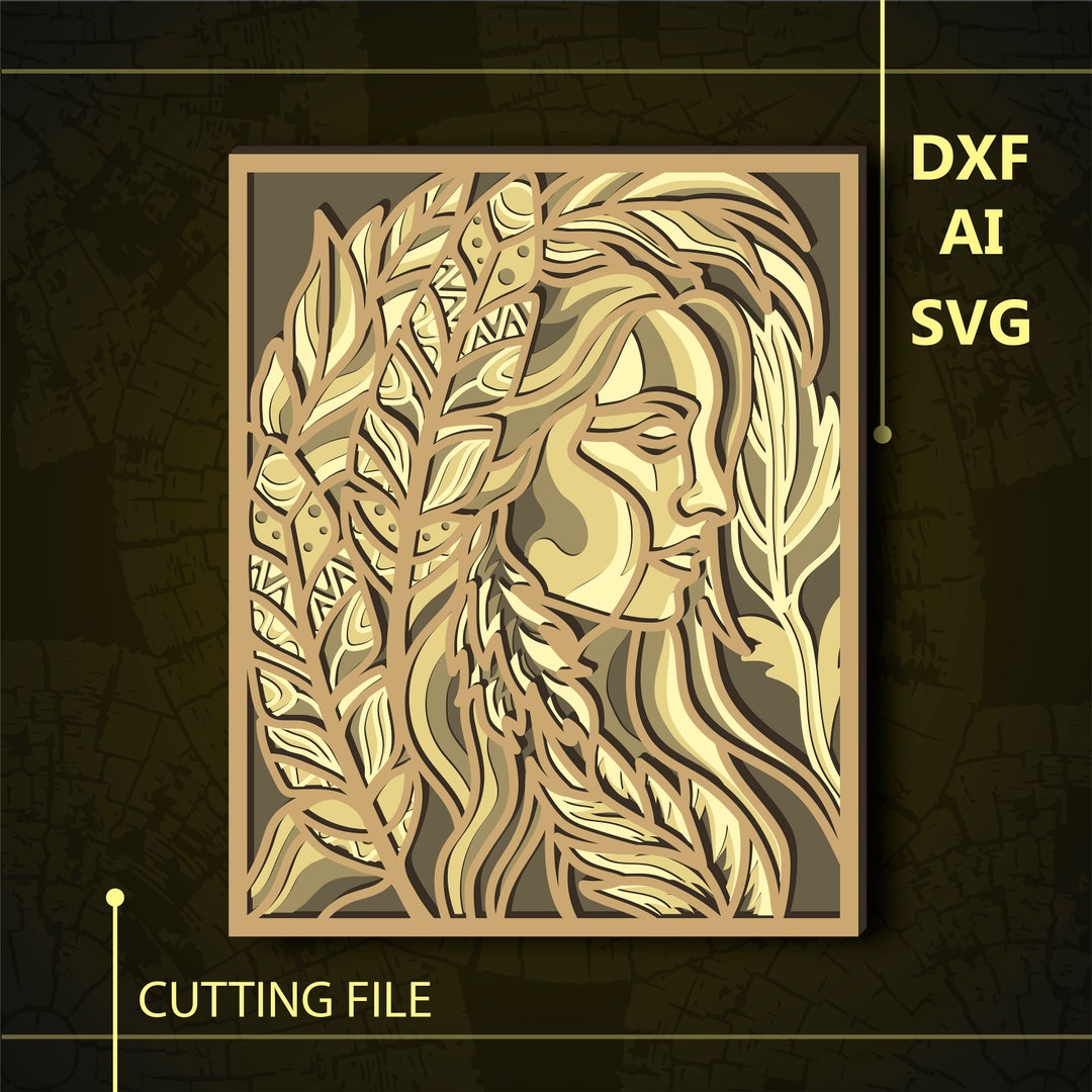 Woman With Feathers Multilayer SVG/ Woman With Feathers CNC File ...