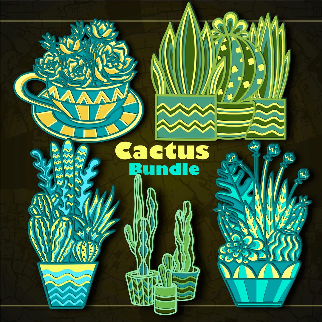 Bundle Cactus Multilayer SVG. CNC. Cricut. Paper Cutting. Laser Cut ...