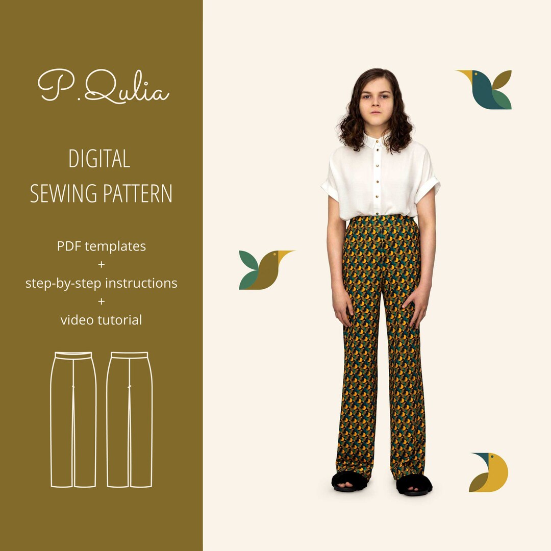Stretchy High-waisted Straight-leg Pull-on Pants Digital Sewing Pattern ...