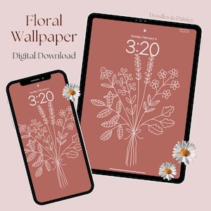 Floral Doodle Pink Wallpaper Digital Download - Etsy