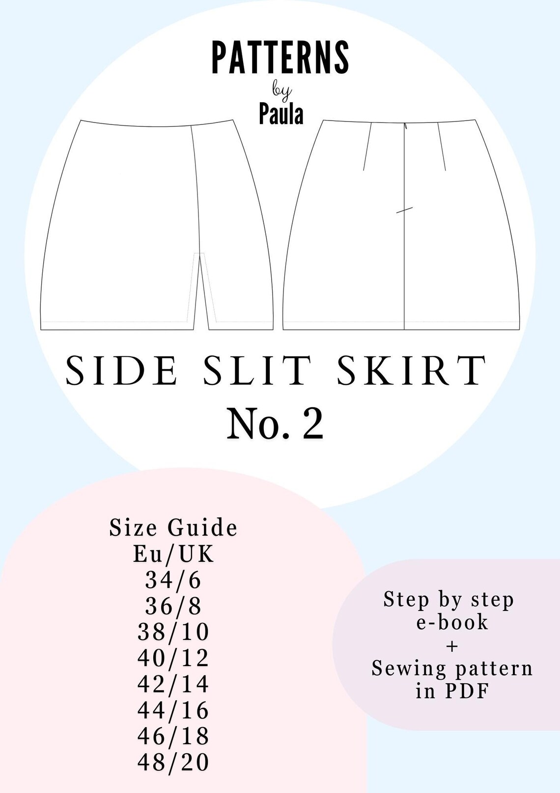 Side Slit Skirt PDF Printable Pattern A4 and A0 With Step-by-step ...