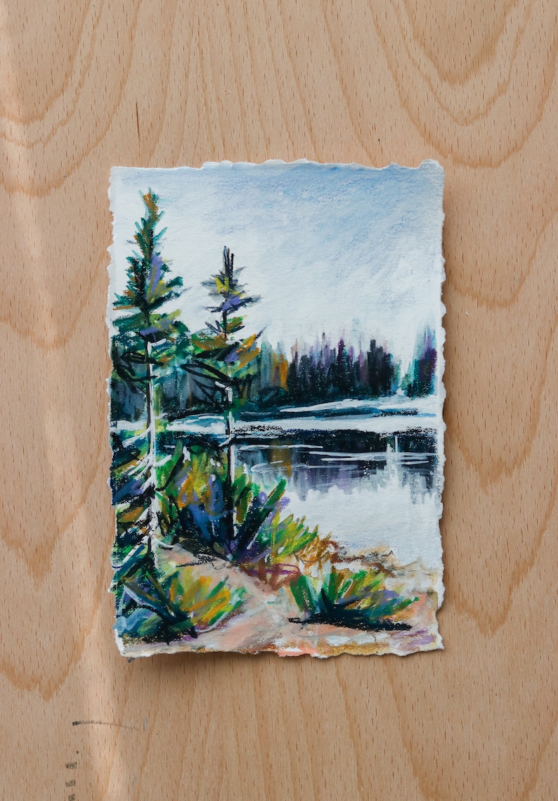 Original Drawing 4x6 Tree Landscape Forest Painting Pine Forest Decor ...