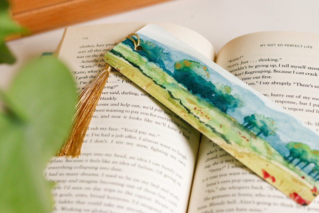 Printed Bookmarks, Landscape Painting Print With Hand Embellished Gold ...