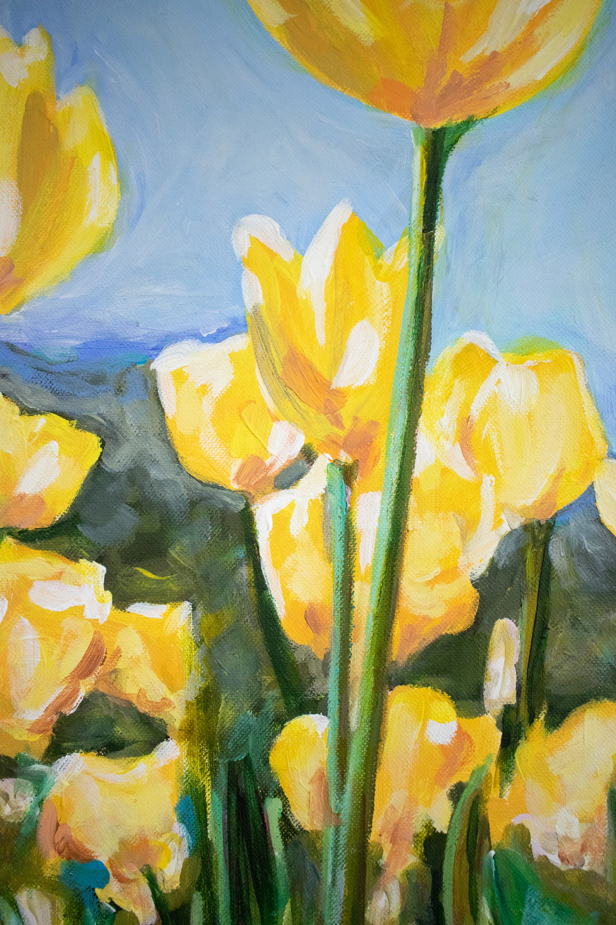 Original Tulip Painting 24" X 36" Yellow Flowers in a Field - Large ...