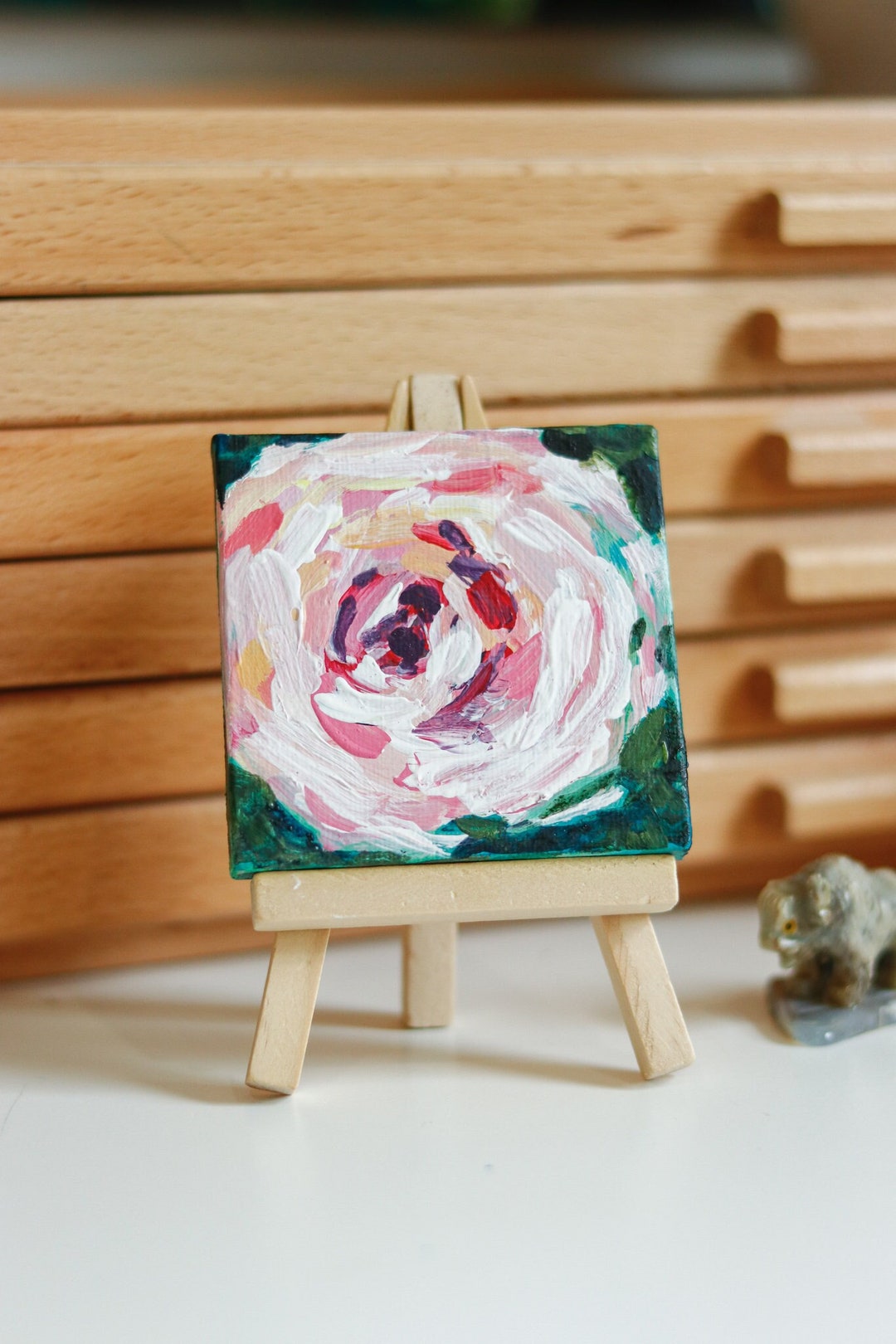 Mini Rose Painting 3x3 Floral Rose Art Original Painting on Mini Canvas ...