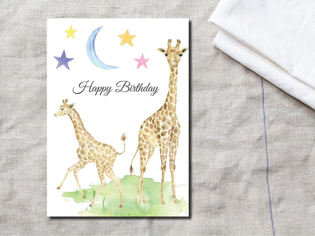 Happy Birthday Card | Giraffe Collection | PRINT YOUR OWN | Digital ...