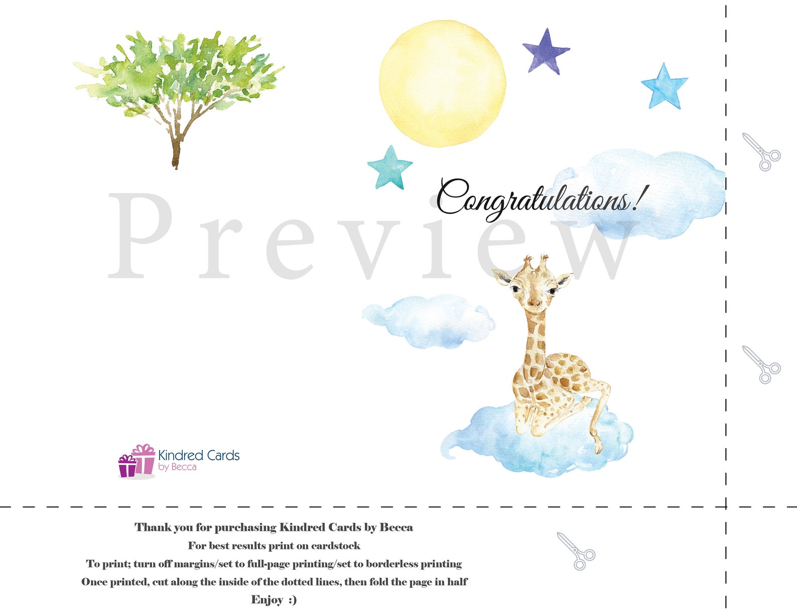 Congratulations! Card | Giraffe Collection | PRINT YOUR OWN | Digital ...