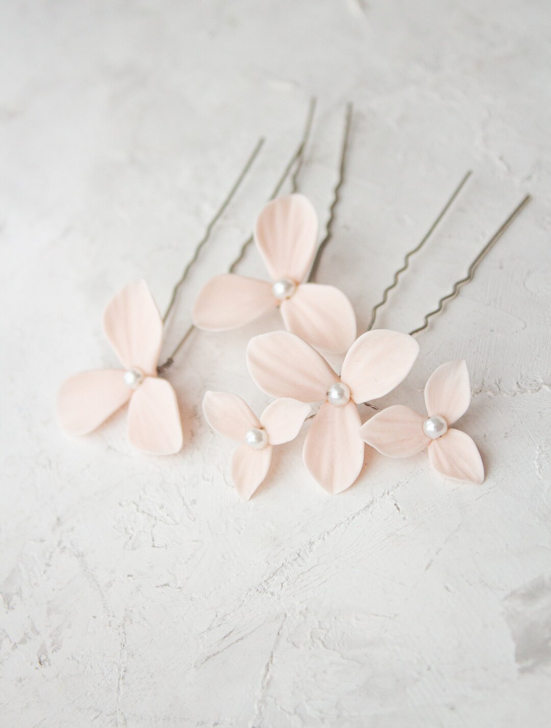 Wedding Ivory Hair Pin Set Flowers Blush Hair Pins Flower tiny Blush ...