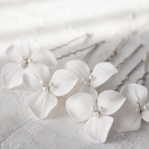 White Porcelain Flower Wedding Hair Pins Headpiece Bridal - Etsy